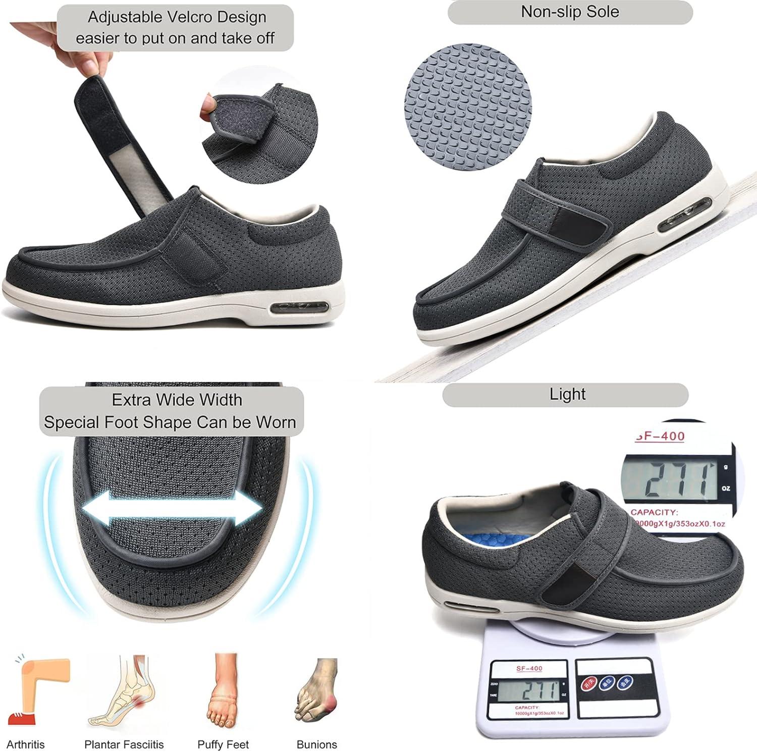 SDEQA Men's Wide Width Adjustable Diabetic Shoes for Swollen Feet - Size 10 F | Buy Now with ...