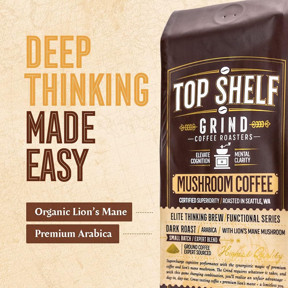 Organic Lions Mane Mushroom Coffee Ground Dark Roast for Focus & Memory ...