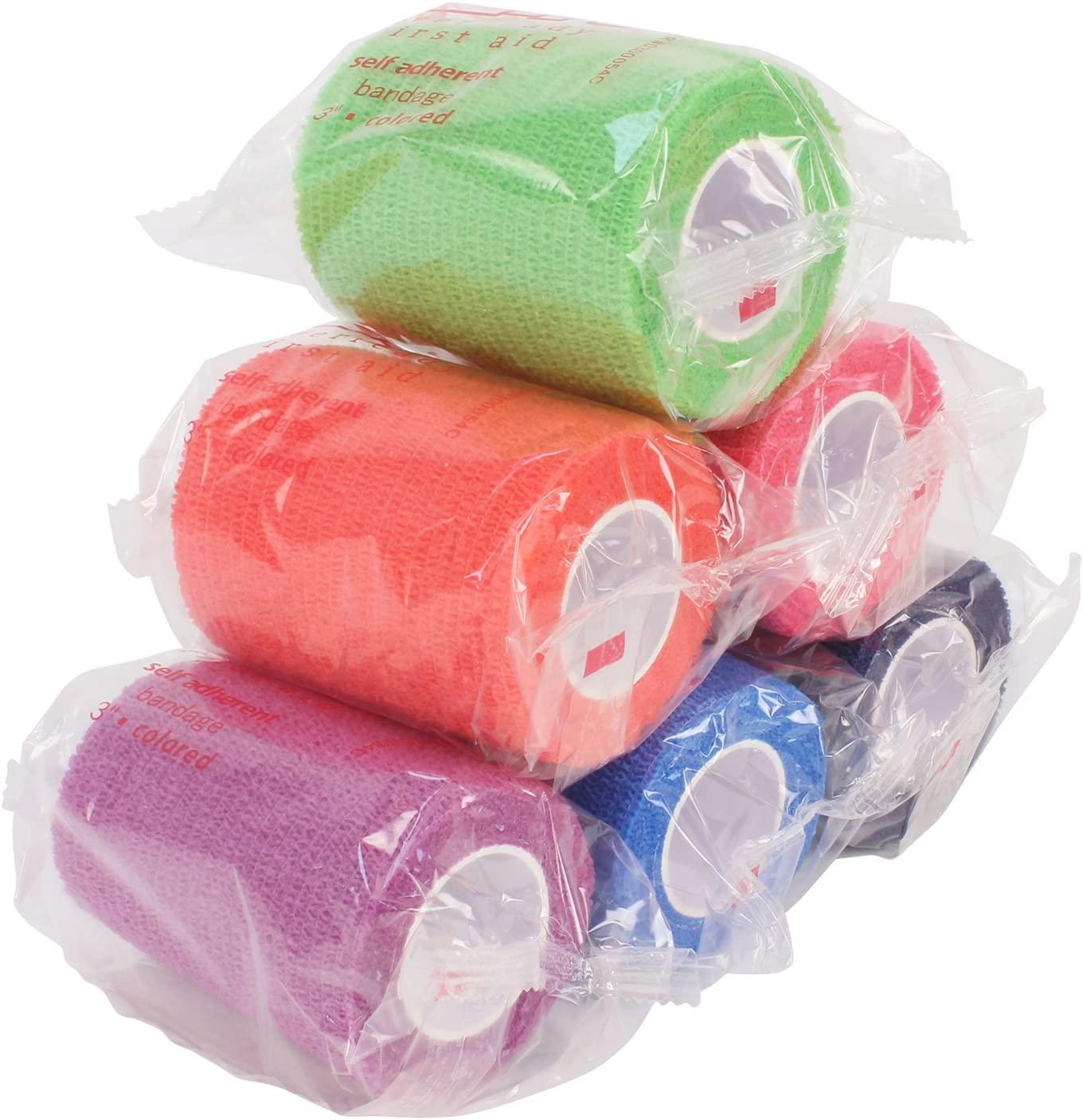 Self Adherent Cohesive Bandages 3 x 5 Yards - Rainbow Colors - 6 Count ...