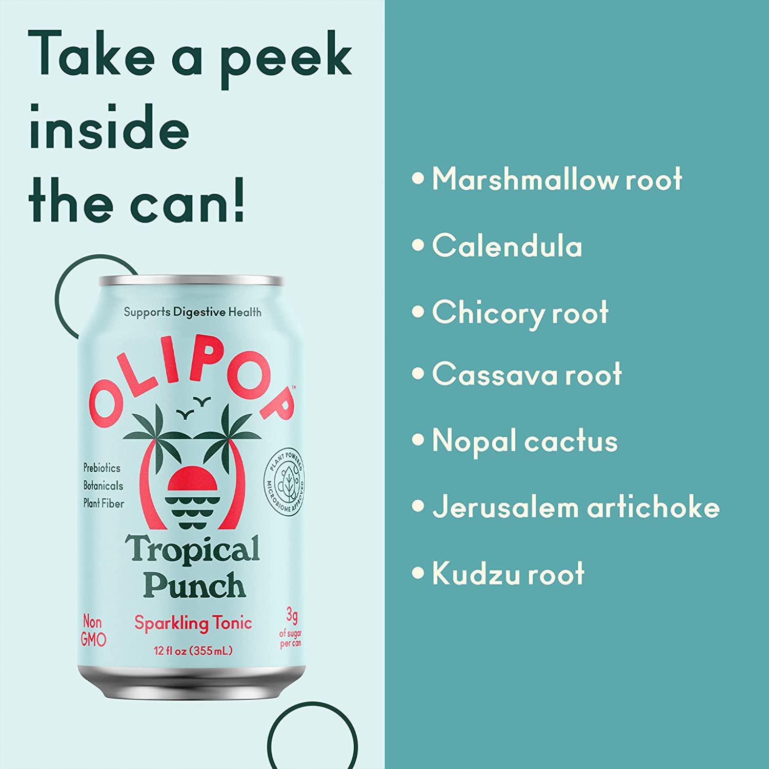 OLIPOP Tropical Punch Sparkling Tonic 12-Pack - Gut-Friendly Prebiotic ...