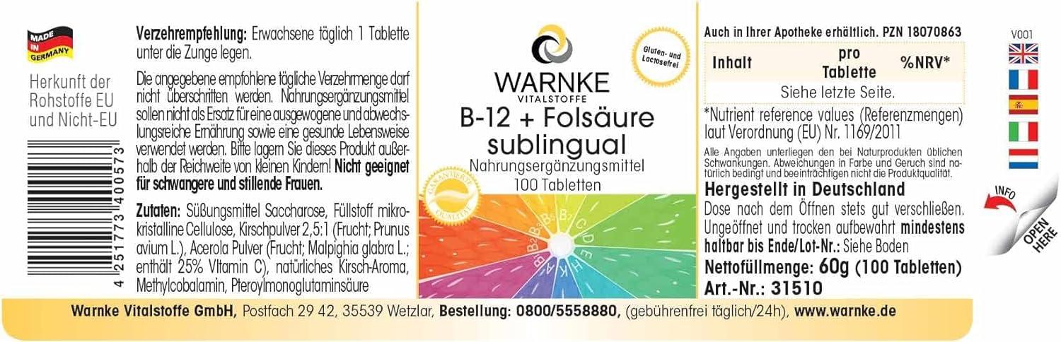 B12 + Folic Acid Sublingual Tablets - 500 g B12 & 100 g Folic Acid ...