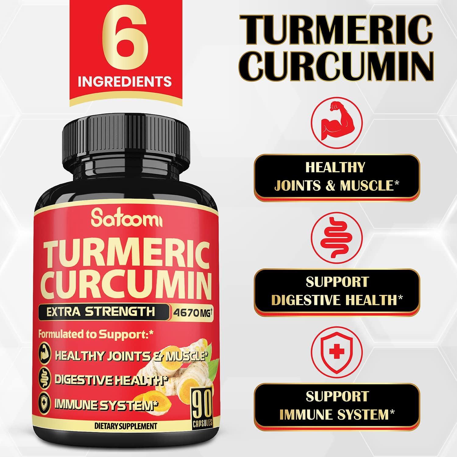 6-IN-1 Turmeric Curcumin Supplement - 90 Capsules - Joint & Muscle ...