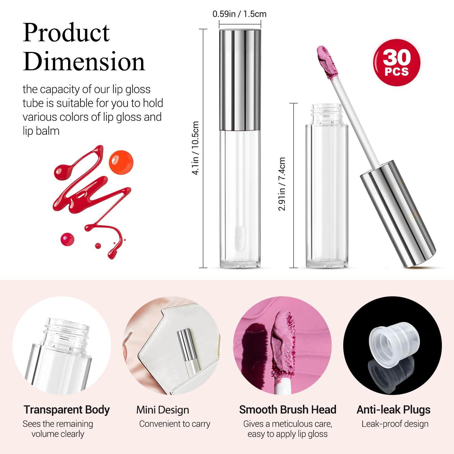 30 Transparent Lip Gloss Tubes 10ml - Refillable DIY Lip Balm Bottles ...