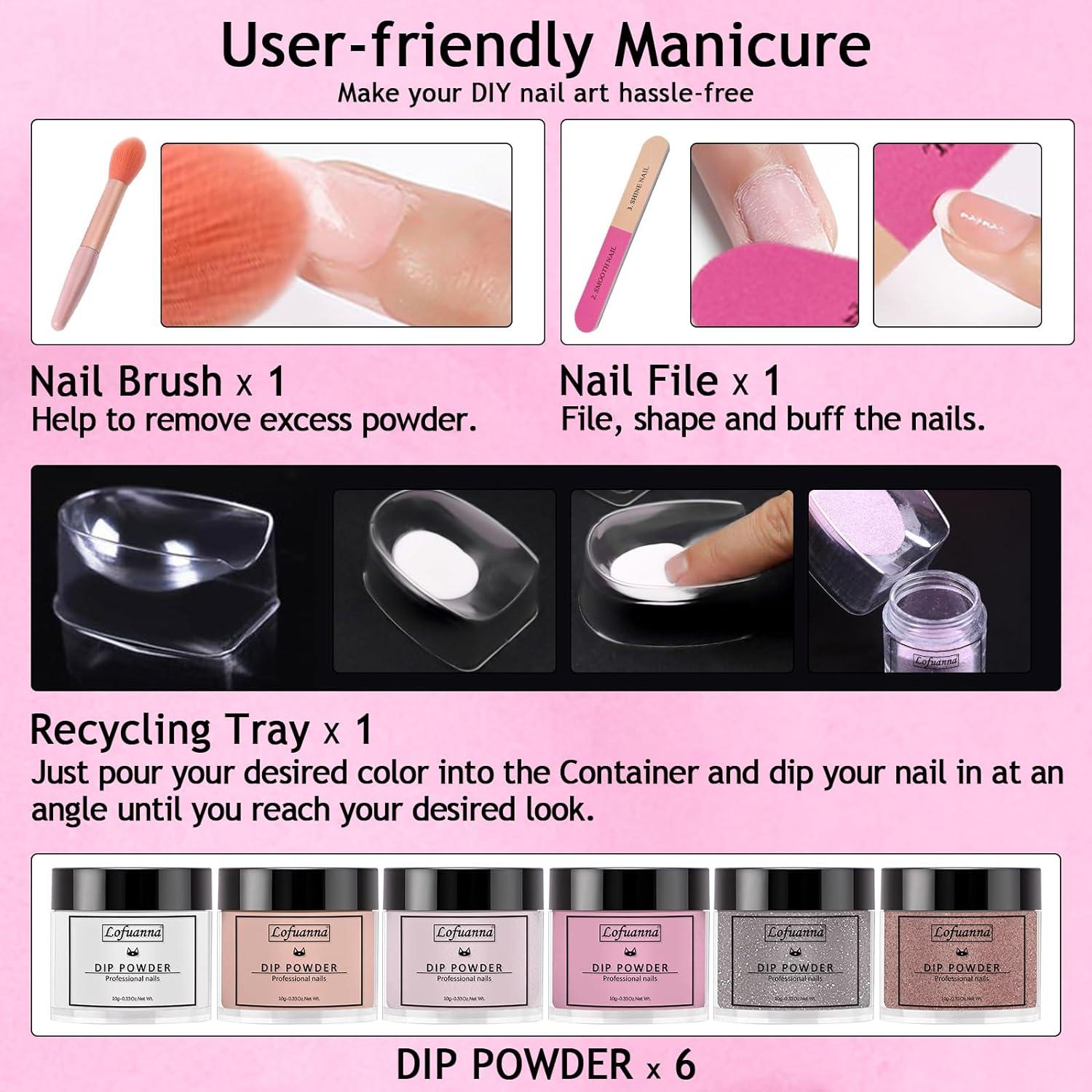 Lofuanna 6 Colors Dip Powder Nail Kit Starter - Professional Dipping Kit for French Dip Manicure ...