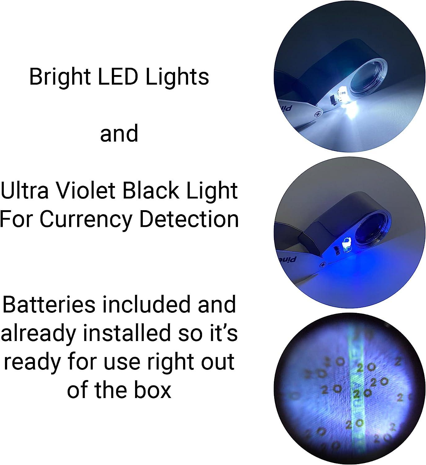 Pineapple 40X Jewelers Loupe with Light UV Lighted Magnifying Glass Eye ...