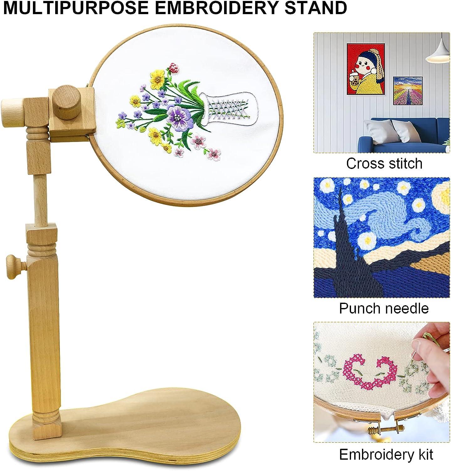 Adjustable Beech Wood Embroidery Hoop Stand - Hands-Free Cross Stitch ...