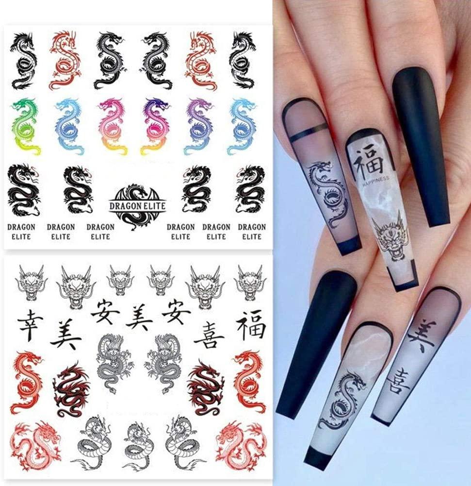Dragon Snake Nail Art Stickers Decals - Red Black Gothic Design - Water ...