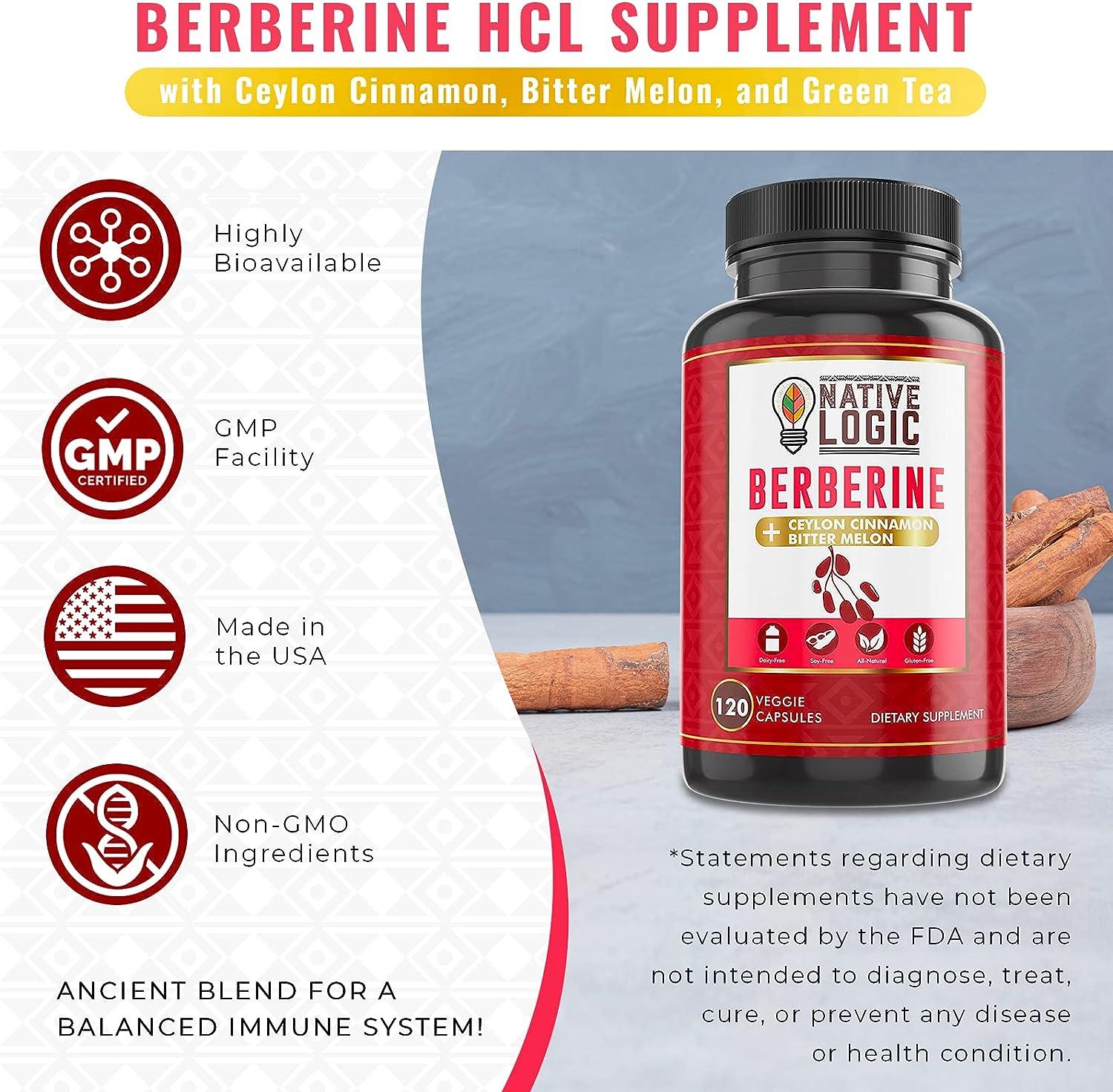 Berberine HCL 1200mg with Ceylon Cinnamon, Bitter Melon & Green Tea | Supports Cardiovascular ...
