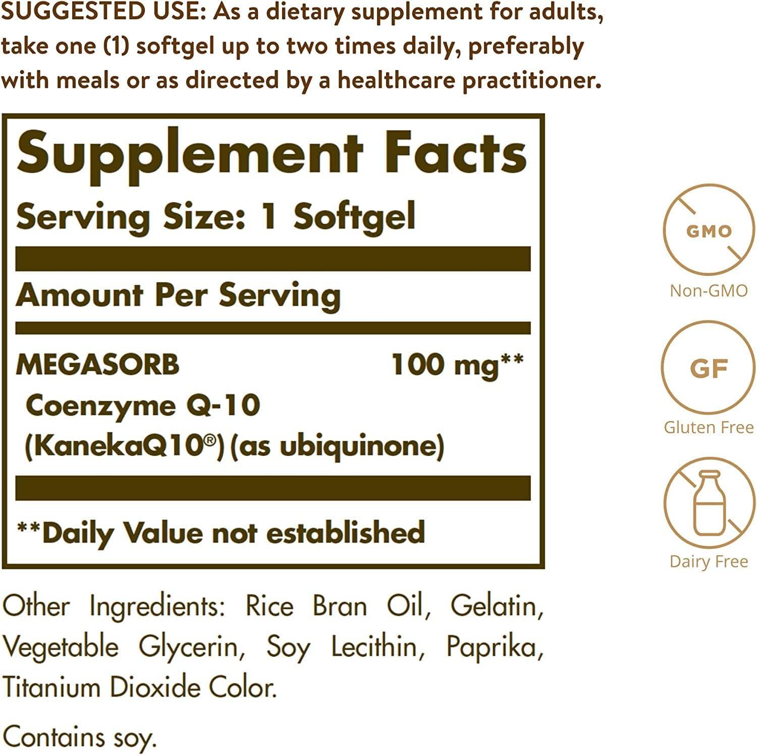 Solgar Megasorb CoQ-10 100 mg Softgels - 90 S Gels (Pack of 4 ...
