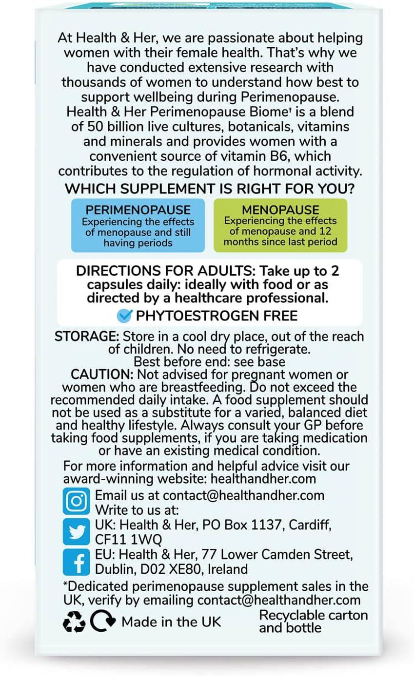 Health & Her Perimenopause Biome 50bn Live Cultures Supplements for ...
