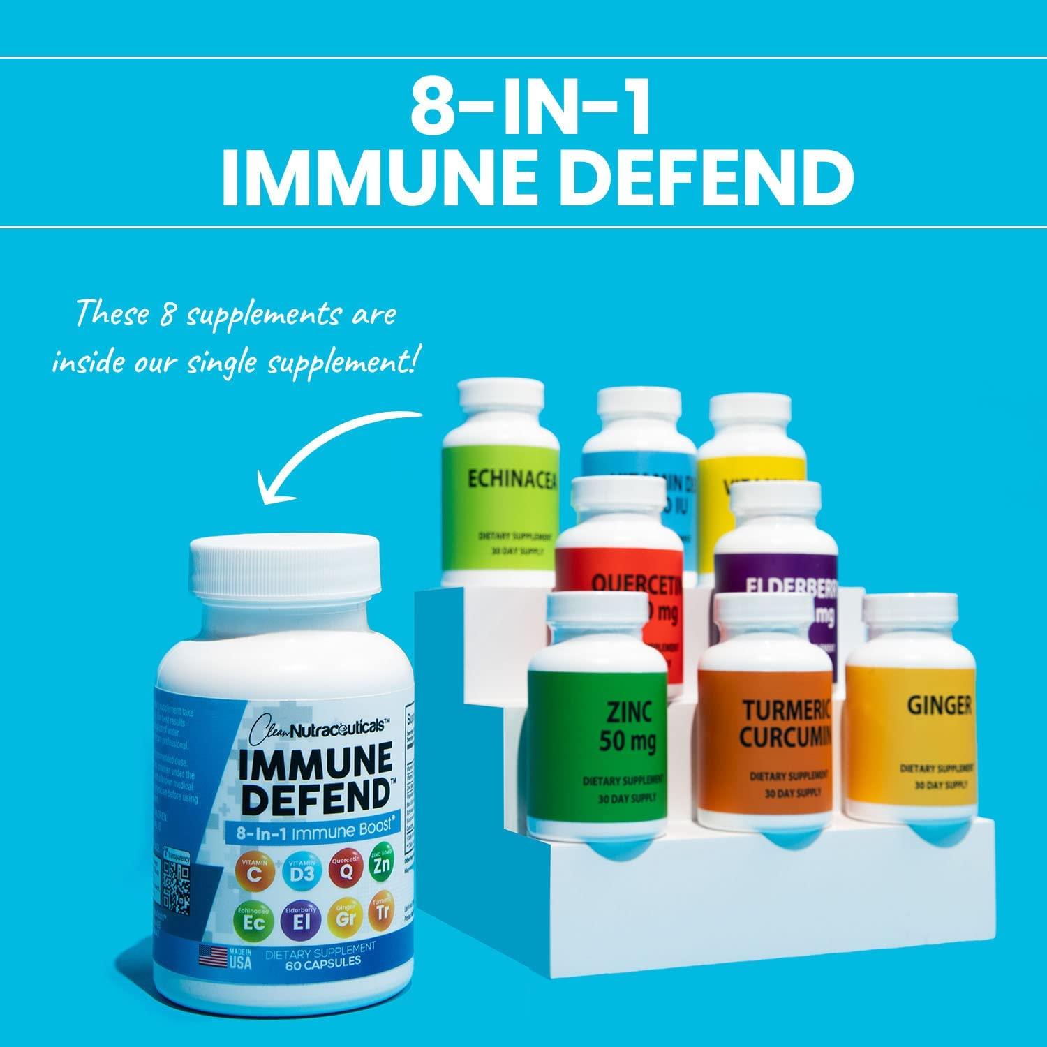 Immune Defense Support Supplement 8-in-1 with Zinc, Quercetin, Vitamin ...