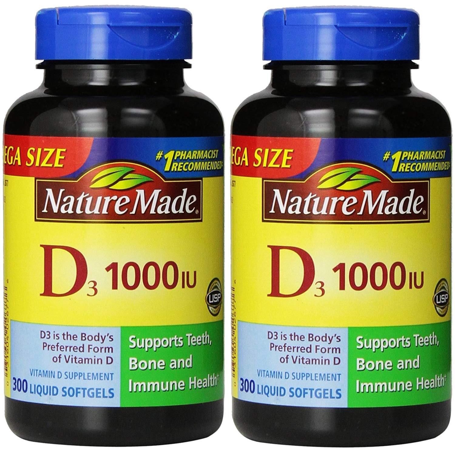 Nature Made Vitamin D3 1000 IU 600 Softgels - All-Natural Supplement ...
