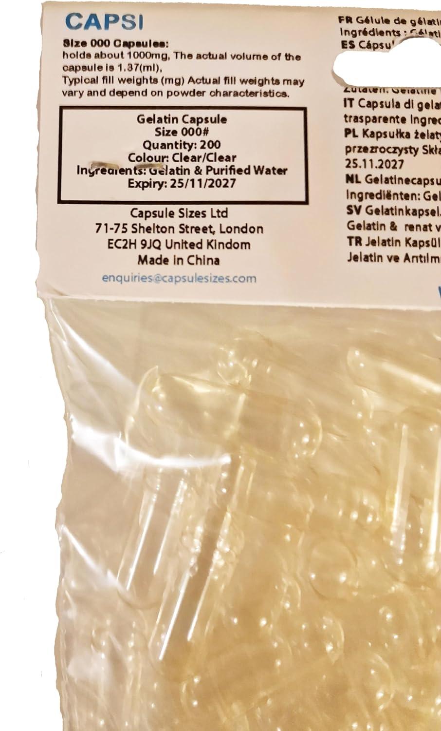 200 Count Size 000 Clear Gelatin Capsules - Empty Clear/Clear Capsules ...