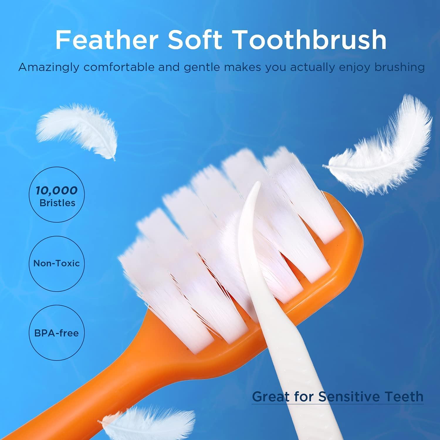 Oralphi Feather Soft Toothbrush - 10000 Extra Soft Micro Nano Bristles, Wide Head (6 Count ...
