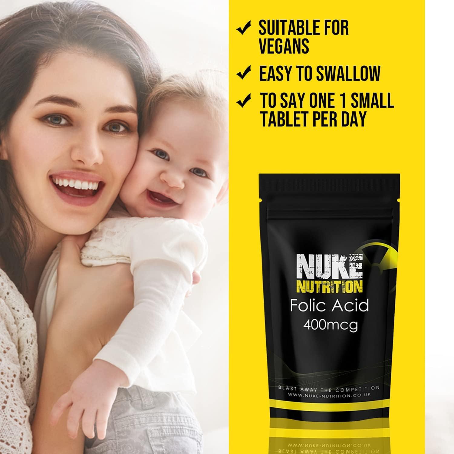 Nuke Nutrition Folic Acid Tablets 400mcg - 60 Tablets | Pre Pregnancy ...