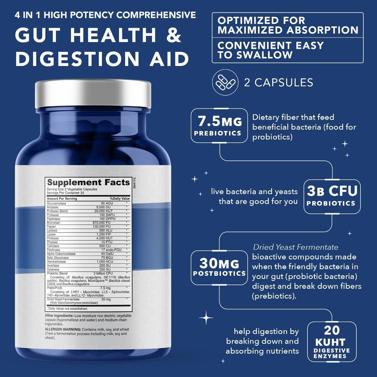 4-in-1 Prebiotic Probiotic & Postbiotic Supplement for Total Gut Health ...