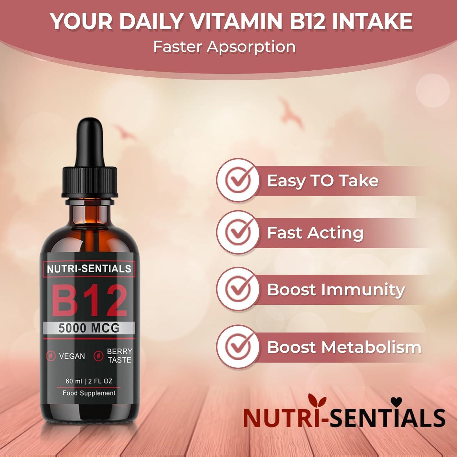 Vitamin B-12 Liquid Drops - 5000mcg Methylcobalamin Supplement for ...