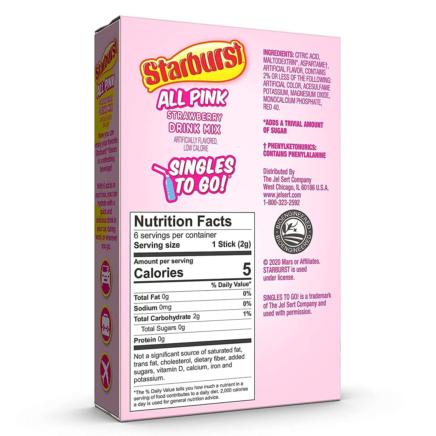 Starburst Singles To Go Strawberry Pink Drink Mix - 18 Servings, Sugar ...