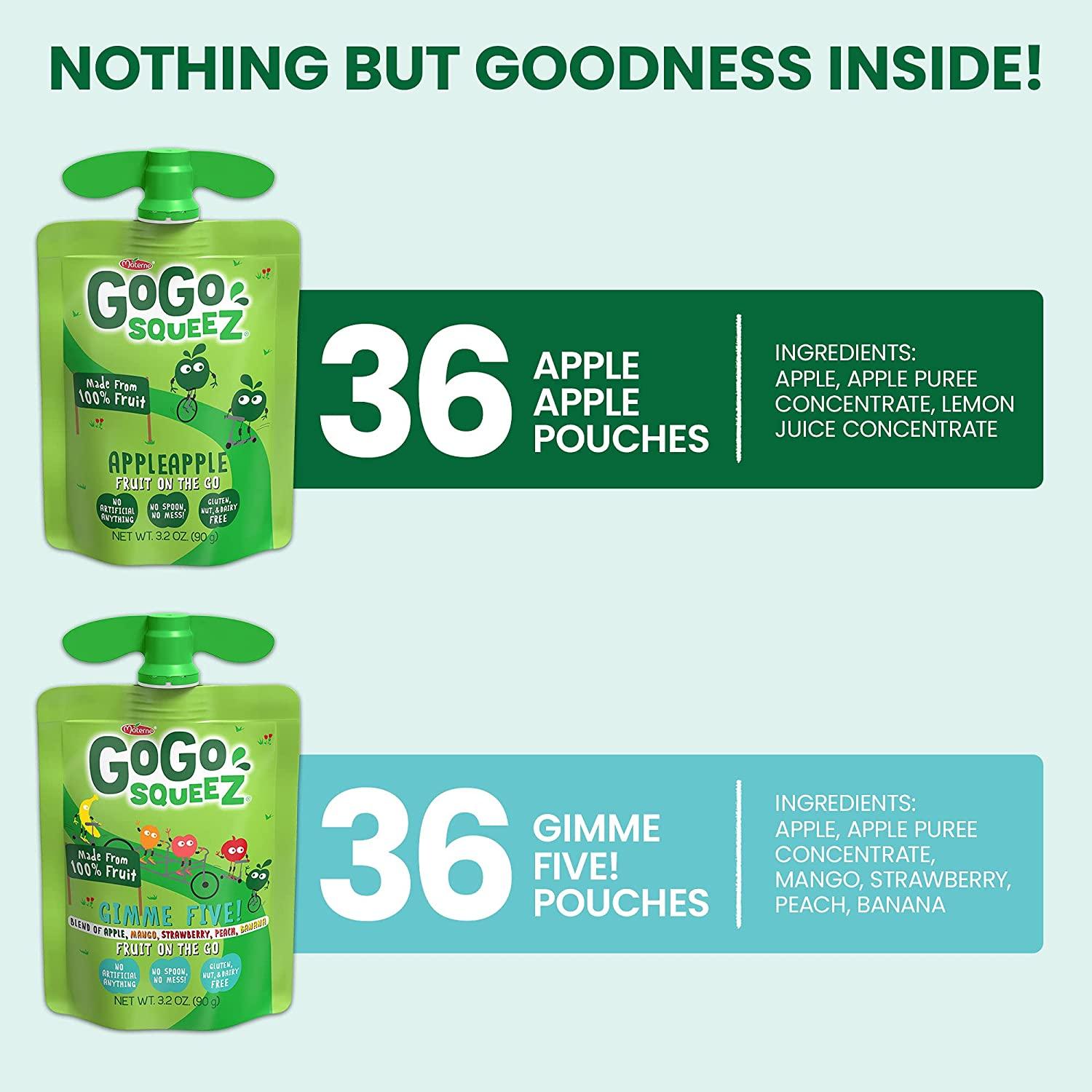 GoGo squeeZ Fruit on the Go Variety Pack - Apple Apple & Gimme Five! 72 ...