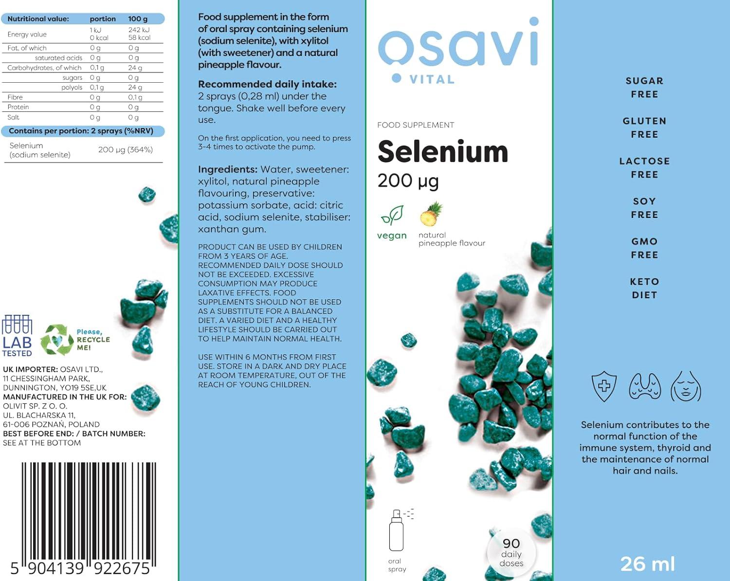 Osavi Selenium Oral Spray 200mcg (Pineapple) - 26 ml.