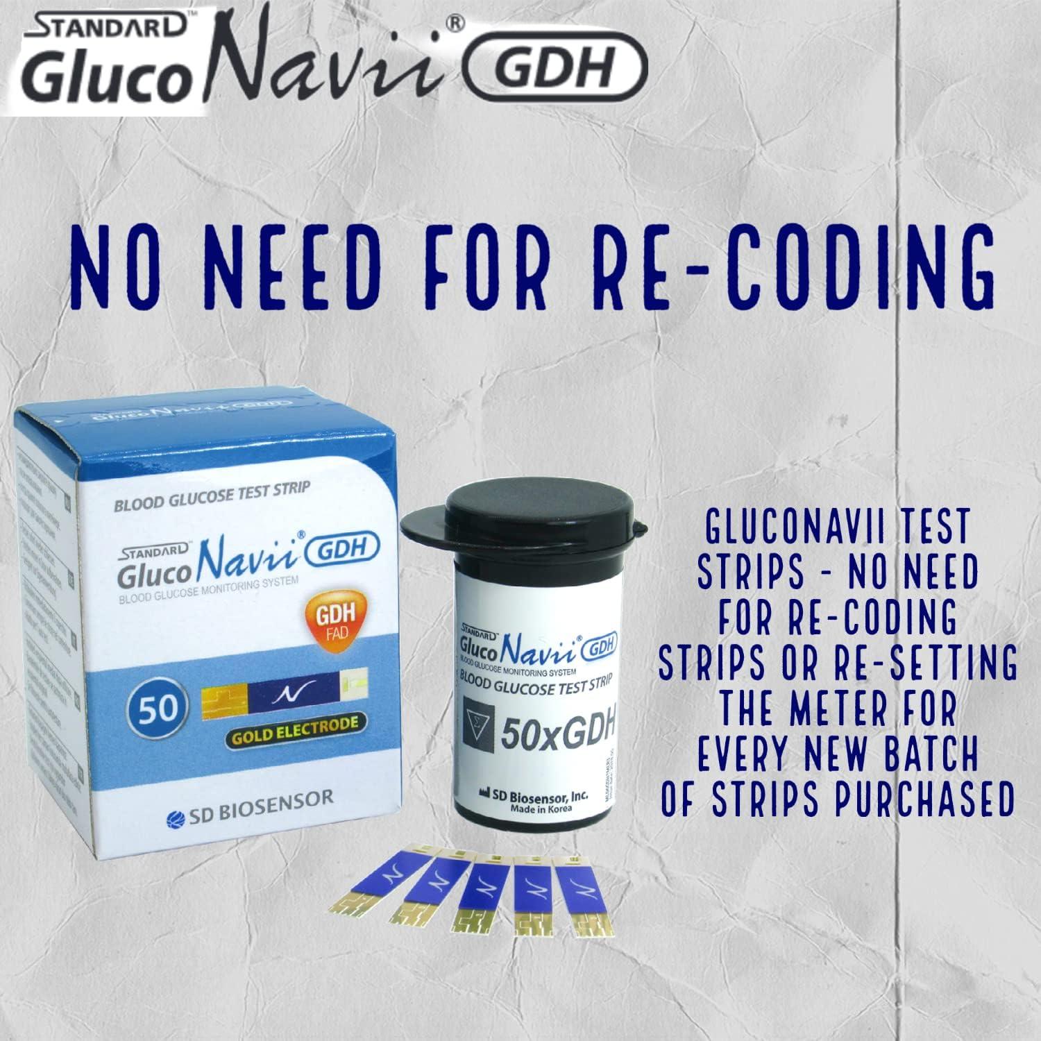 GlucoNavii Blood Glucose 50 Test Strips + Lancing Device + 50 28g ...