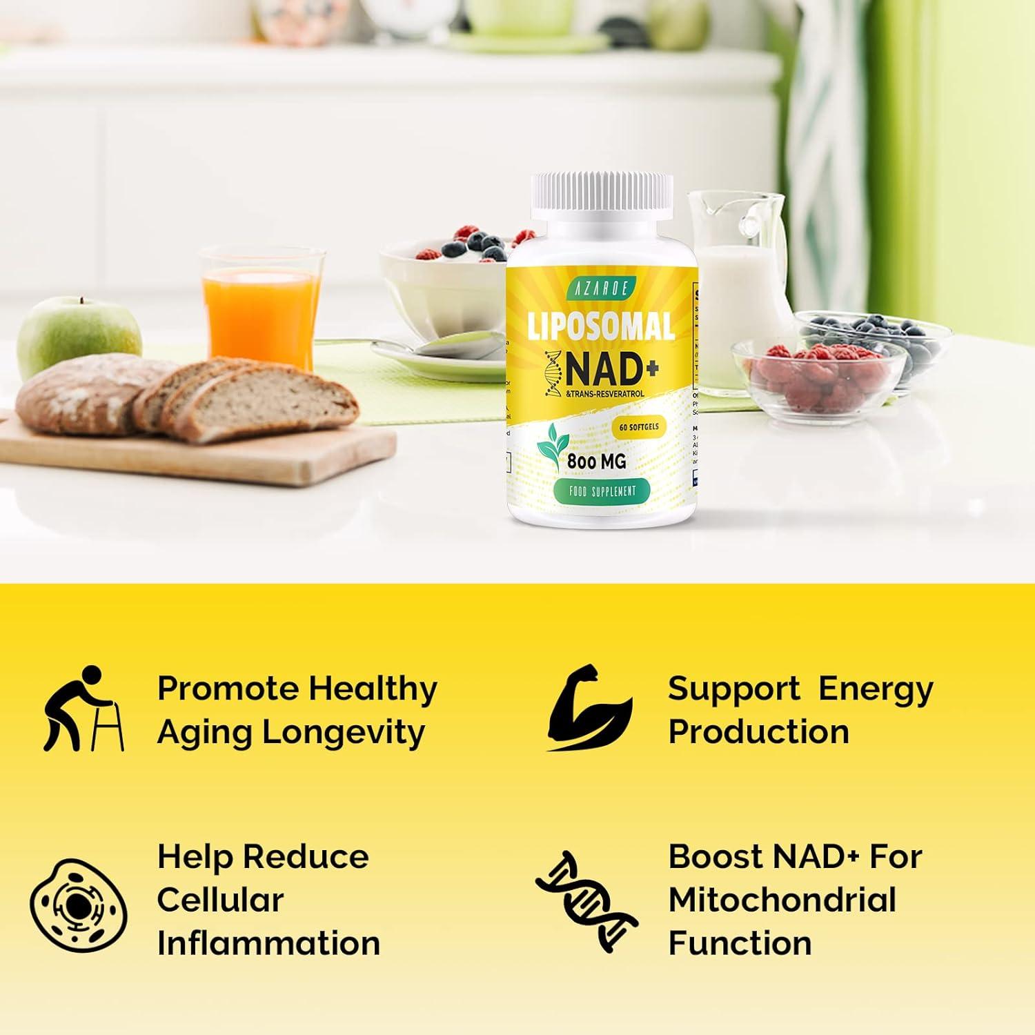 High Absorption Liposomal NAD+ & Trans-Resveratrol 800mg Softgels for ...