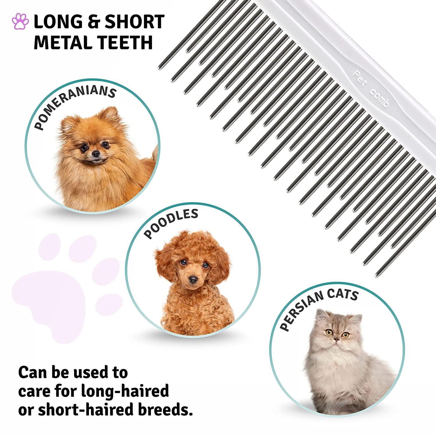 Detangling Pet Comb with Long & Short Stainless Steel Teeth for ...