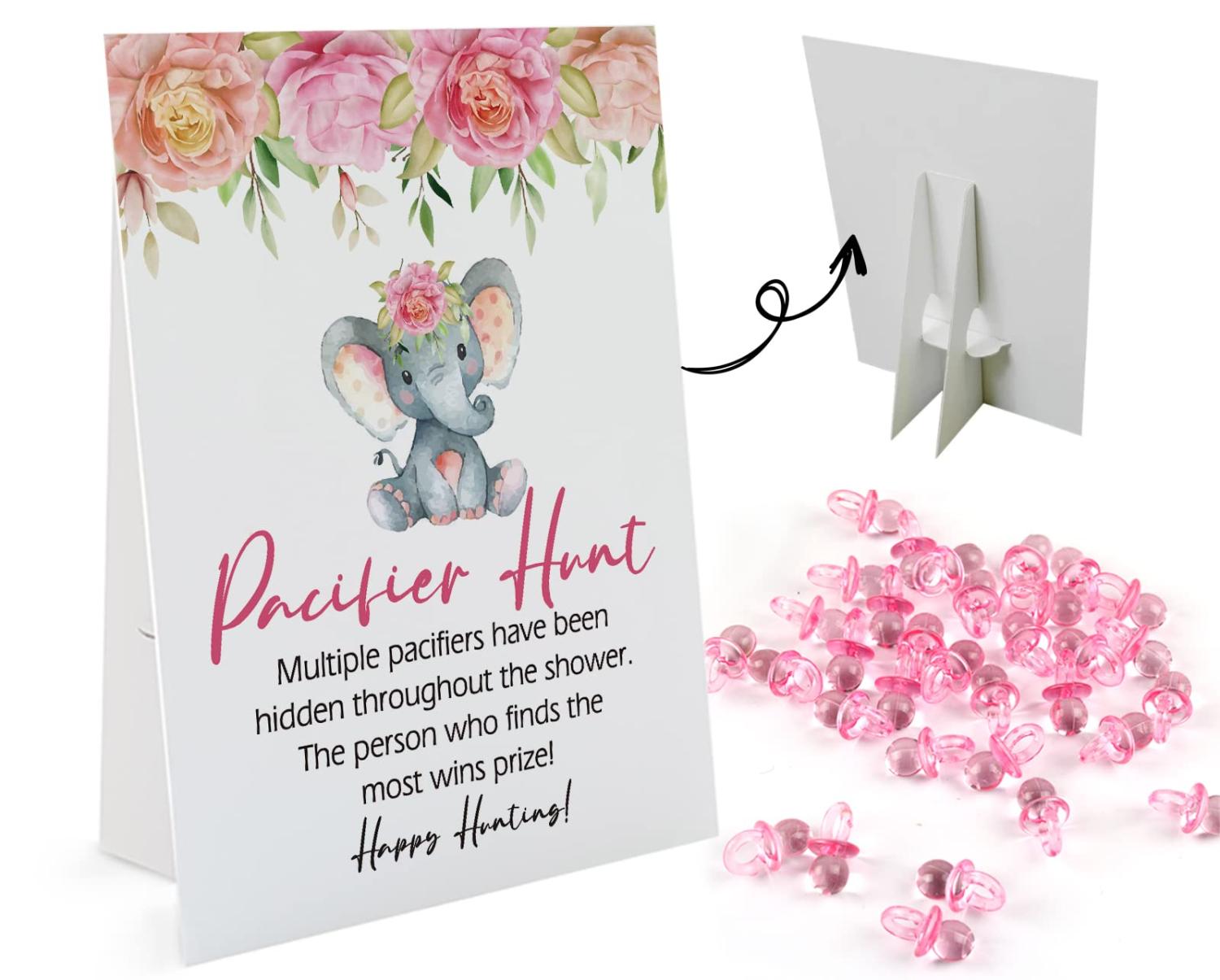 Hunt Baby Pacifier Baby Shower Game Set - Flower Elephant Theme ...