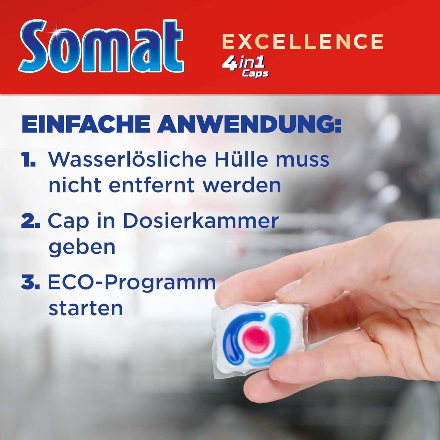 Somat Excellence 4-in-1 Caps (2 x 70 Caps) Quick-Dissolving Dishwasher ...