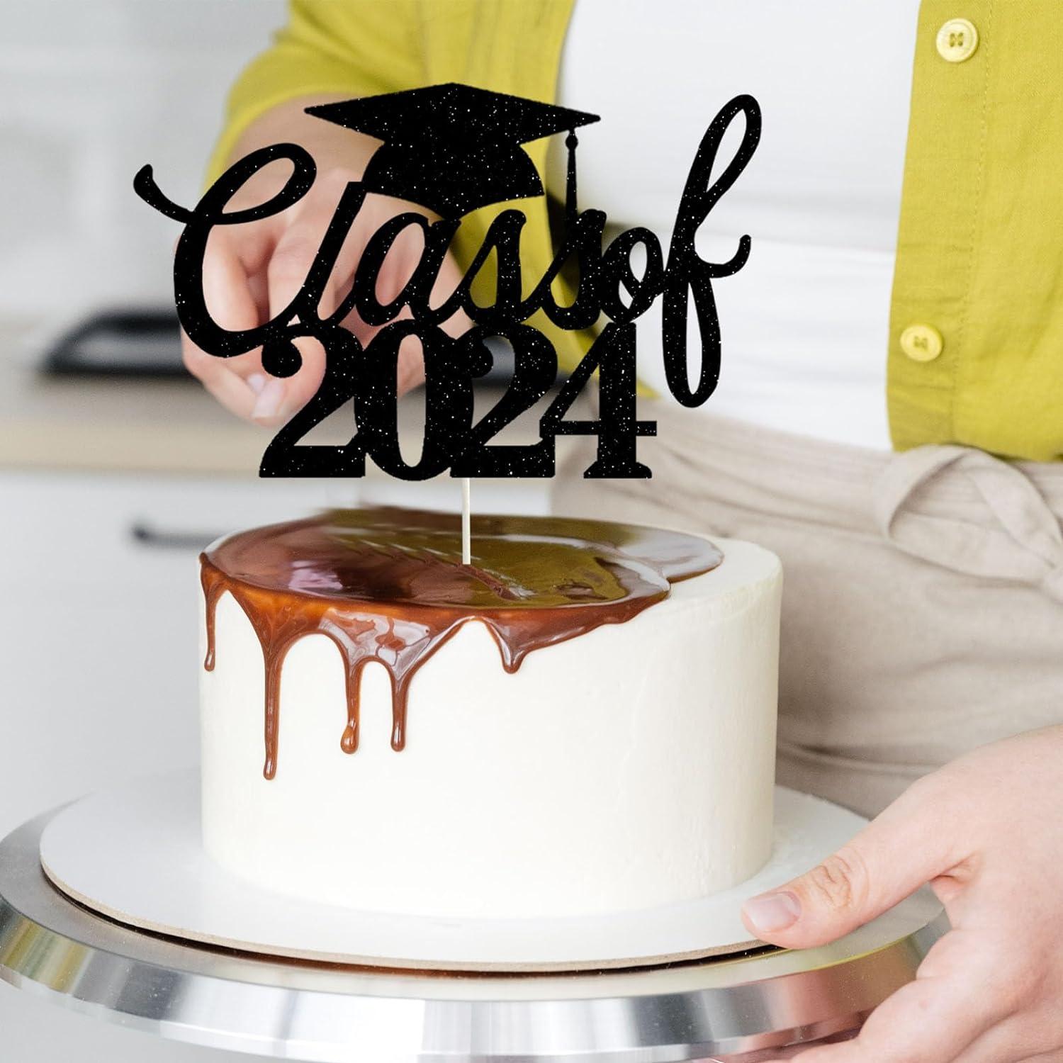 Class of 2024 Cake Topper Black Glitter 2024 Graduation Cake Pick for ...