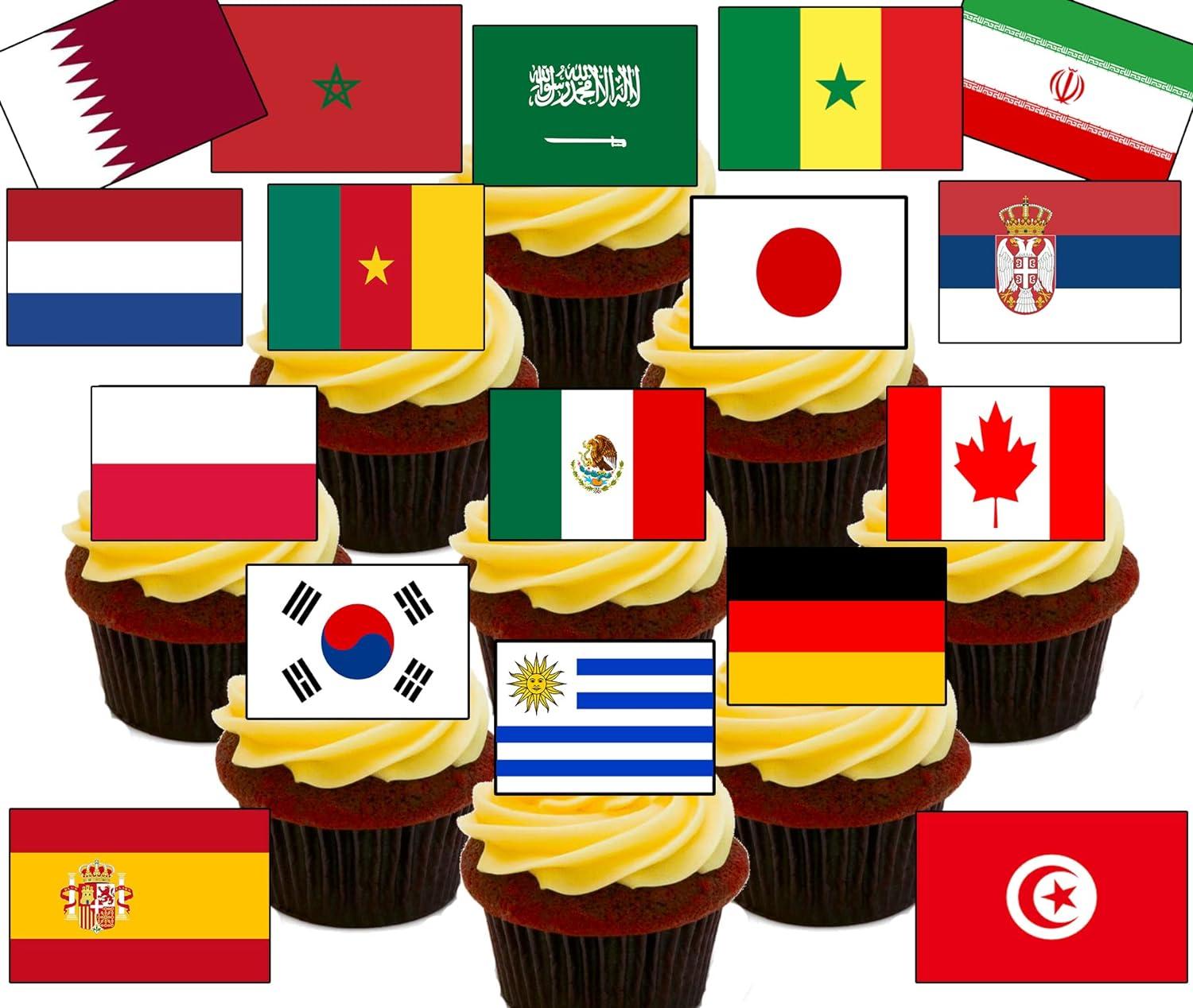 World Cup 2022 Edible Cupcake Toppers - Stand-up Wafer Cake Decorations ...
