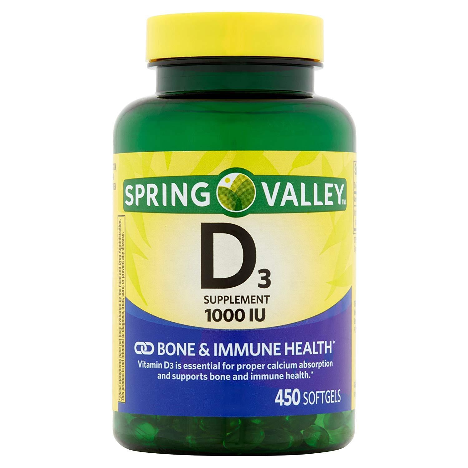 Spring Valley Vitamin D-3 1000 IU | 450 Softgels - Immune Support | Buy ...