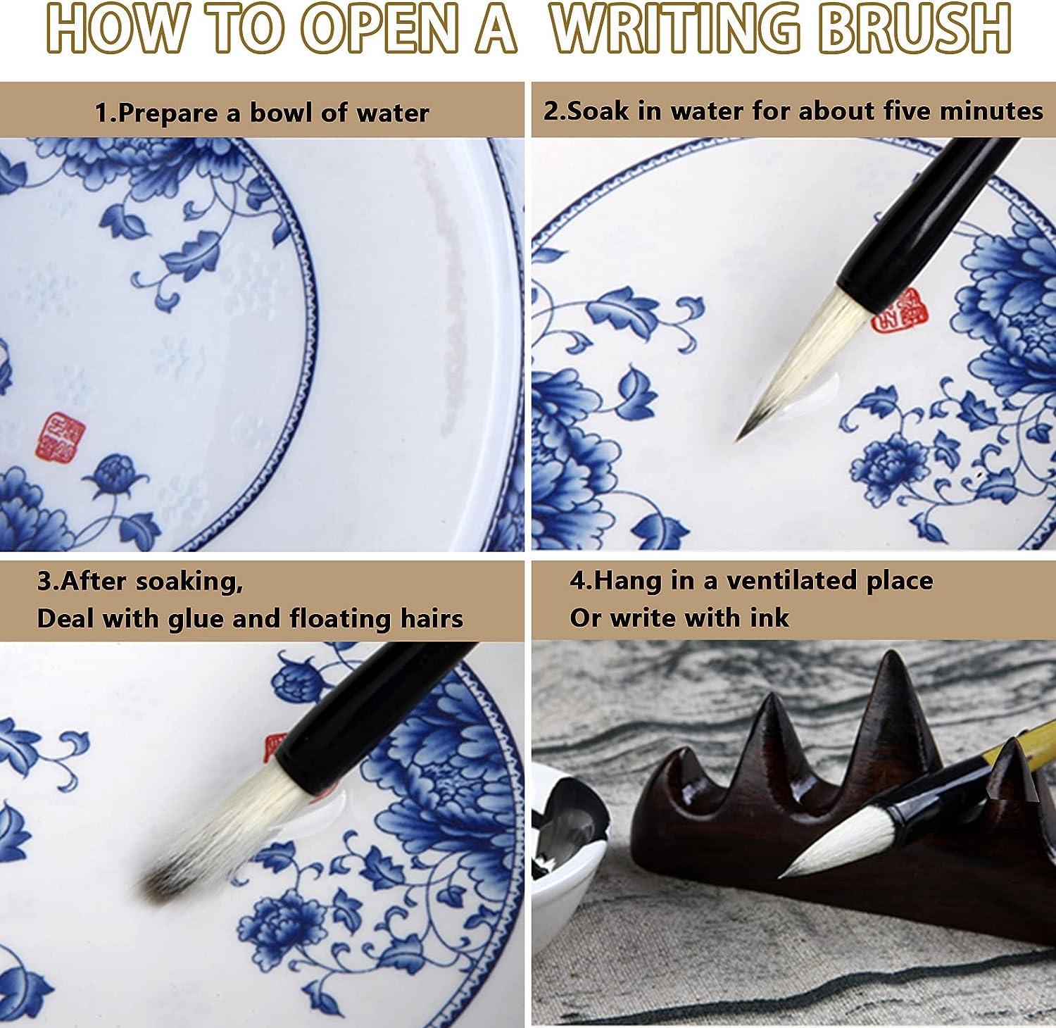 Huakaile Chinese Writing Brushes Set with Bamboo Holder - Traditional ...