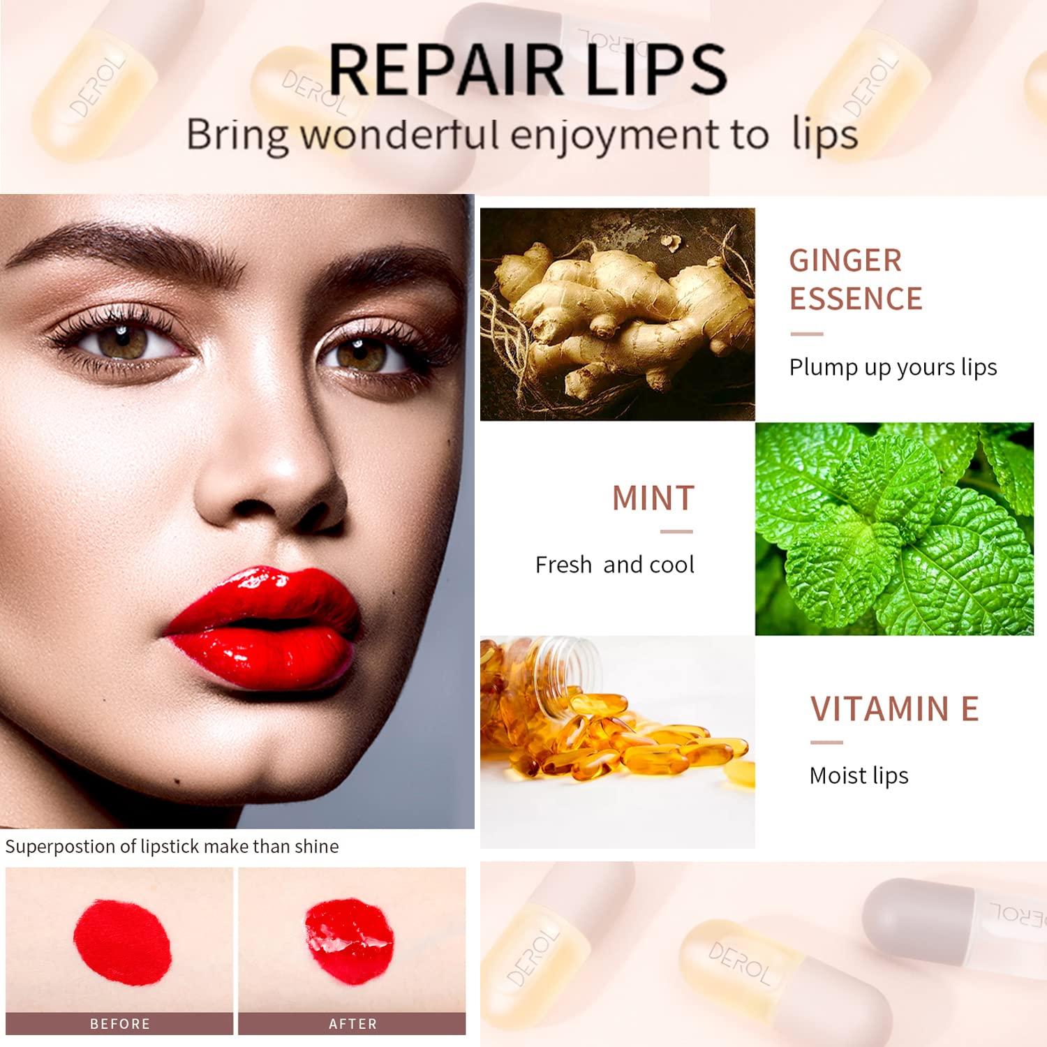 DEROL Lip Plumper Set: Natural Lip Enhancer & Care Serum with 6Pcs Matte Liquid Lipstick for ...