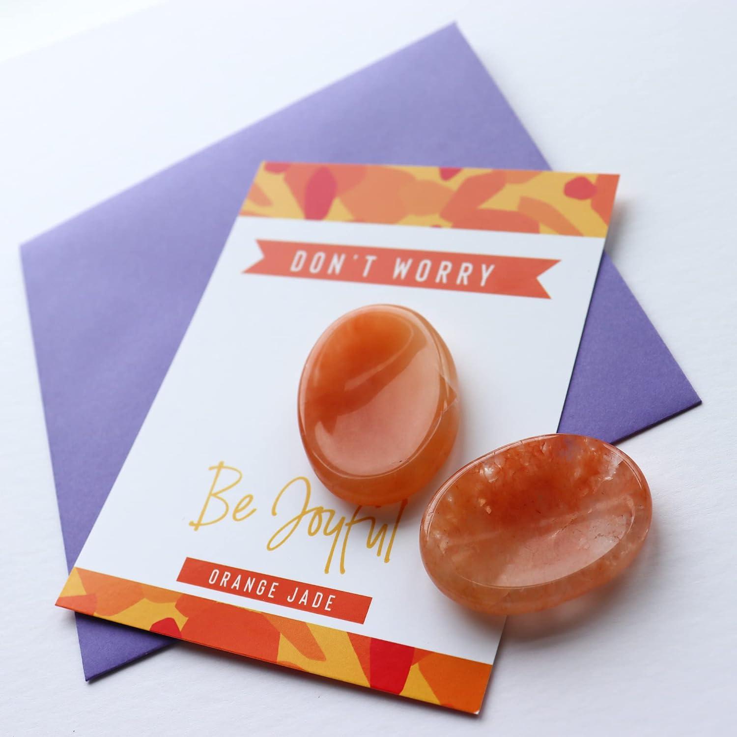 Orange Jade Crystal Worry Thumb Stone - Meditation Stress Relief Gift ...