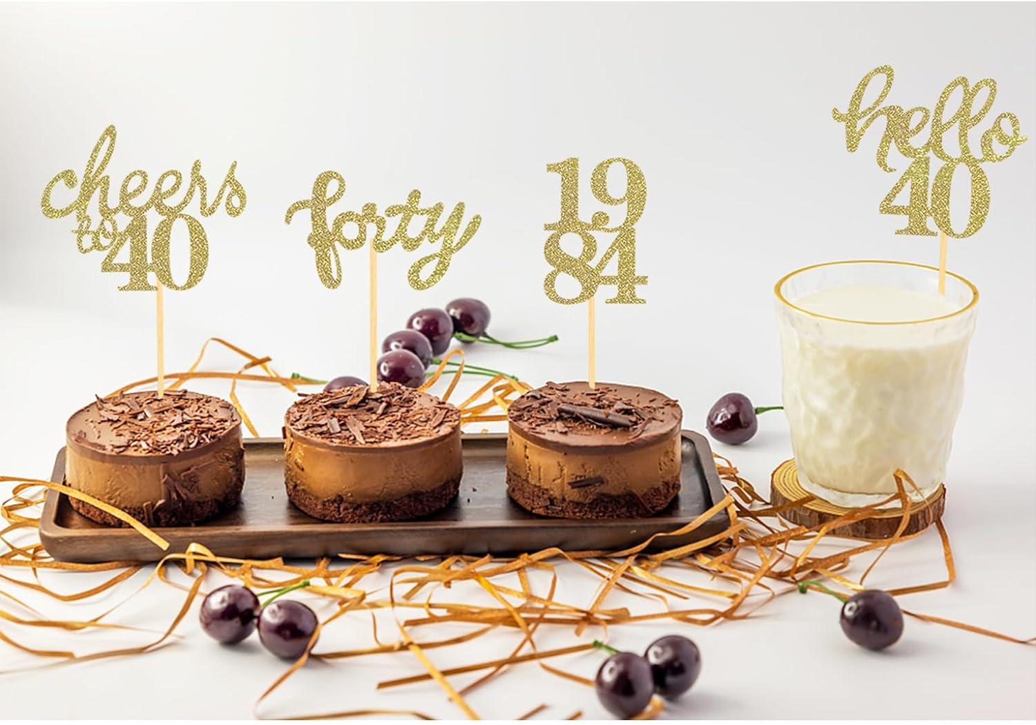 24 Pcs Glitter 40th Birthday Cupcake Toppers for Celebrating Forty Years Old Birthday Party ...