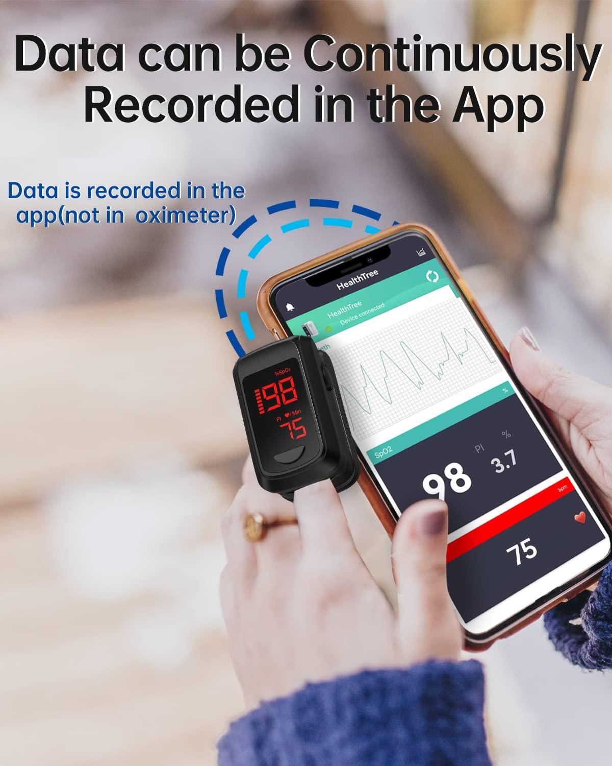 HOLFENRY Fingertip Pulse Oximeter with Bluetooth & App - SpO2 Monitor ...