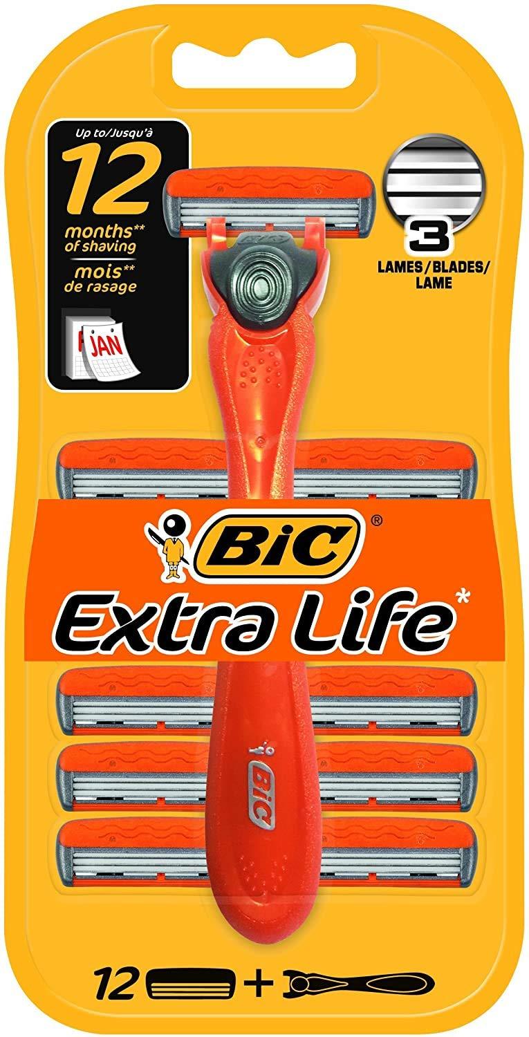 BIC 3 Hybrid Extra Life Men's Razor - 1 Handle + 12 Replacement Heads ...