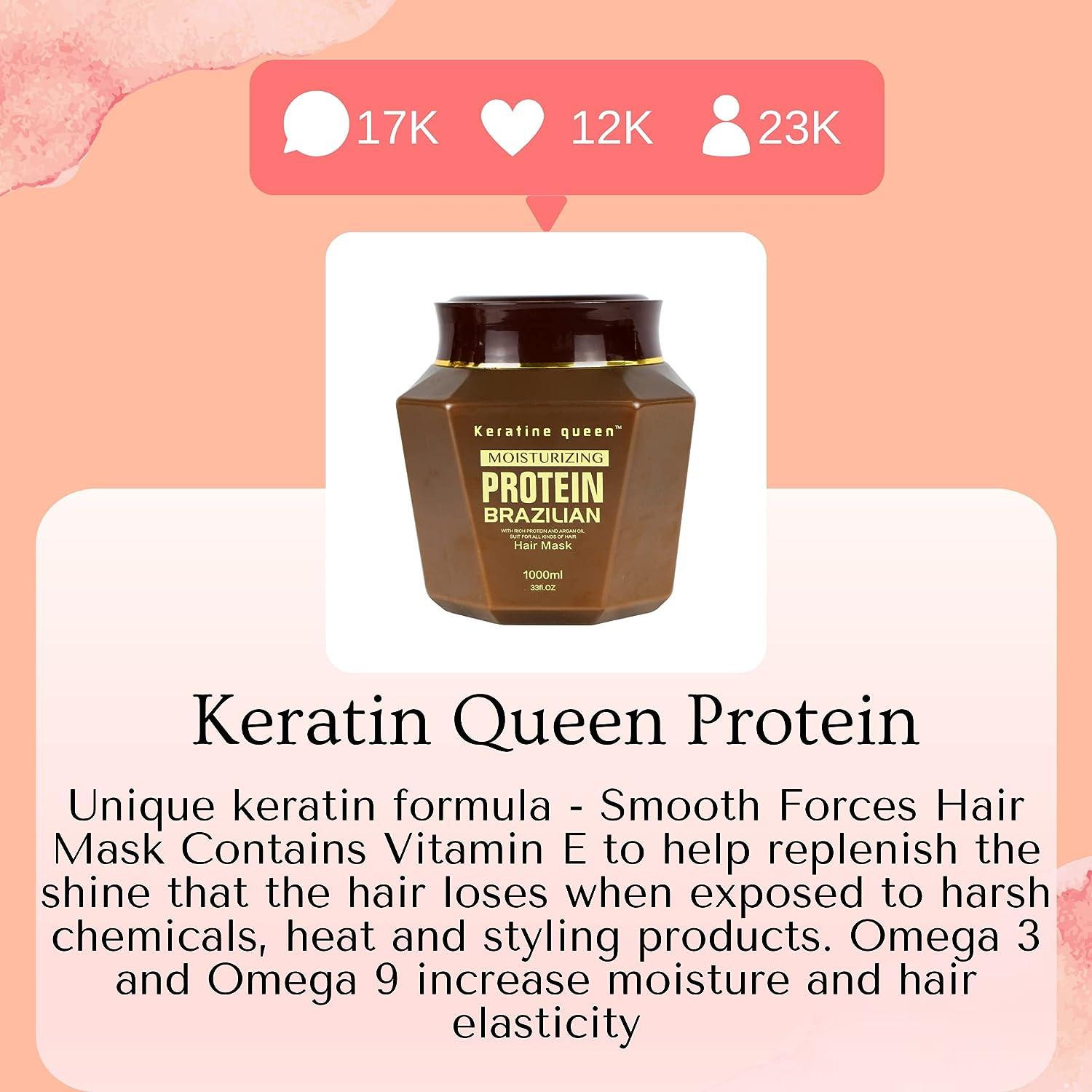 Keratin Queen Moisturizing Hair Growth Mask - Professional Brazilian Treatment with Argan Oil ...