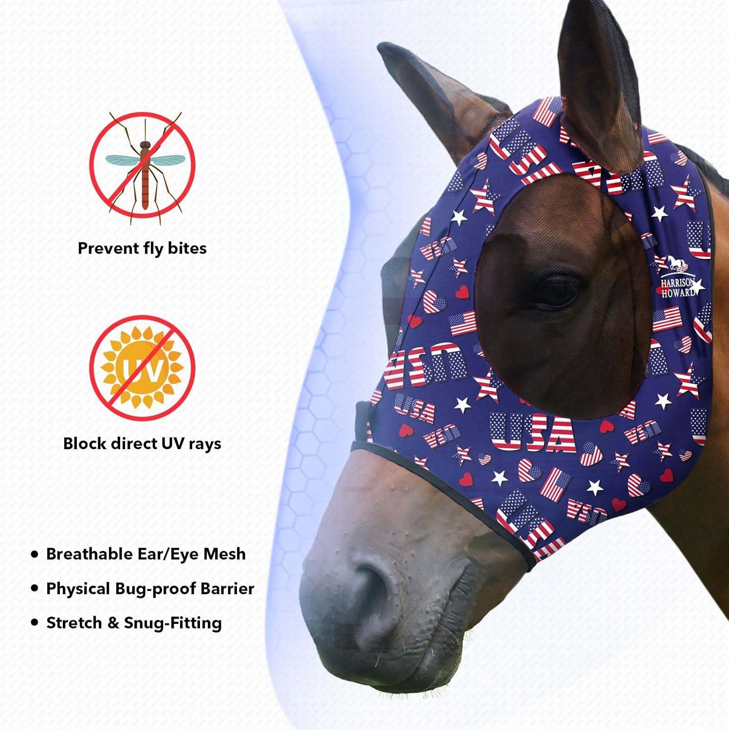 Harrison Howard Super Comfort Fly Mask - Large Eye Space UV Protection ...