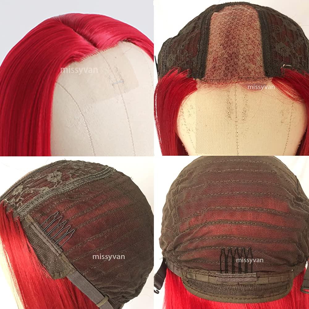 Missyvan Ruby Red Long Straight Synthetic Wig - Natural Look, Heat ...