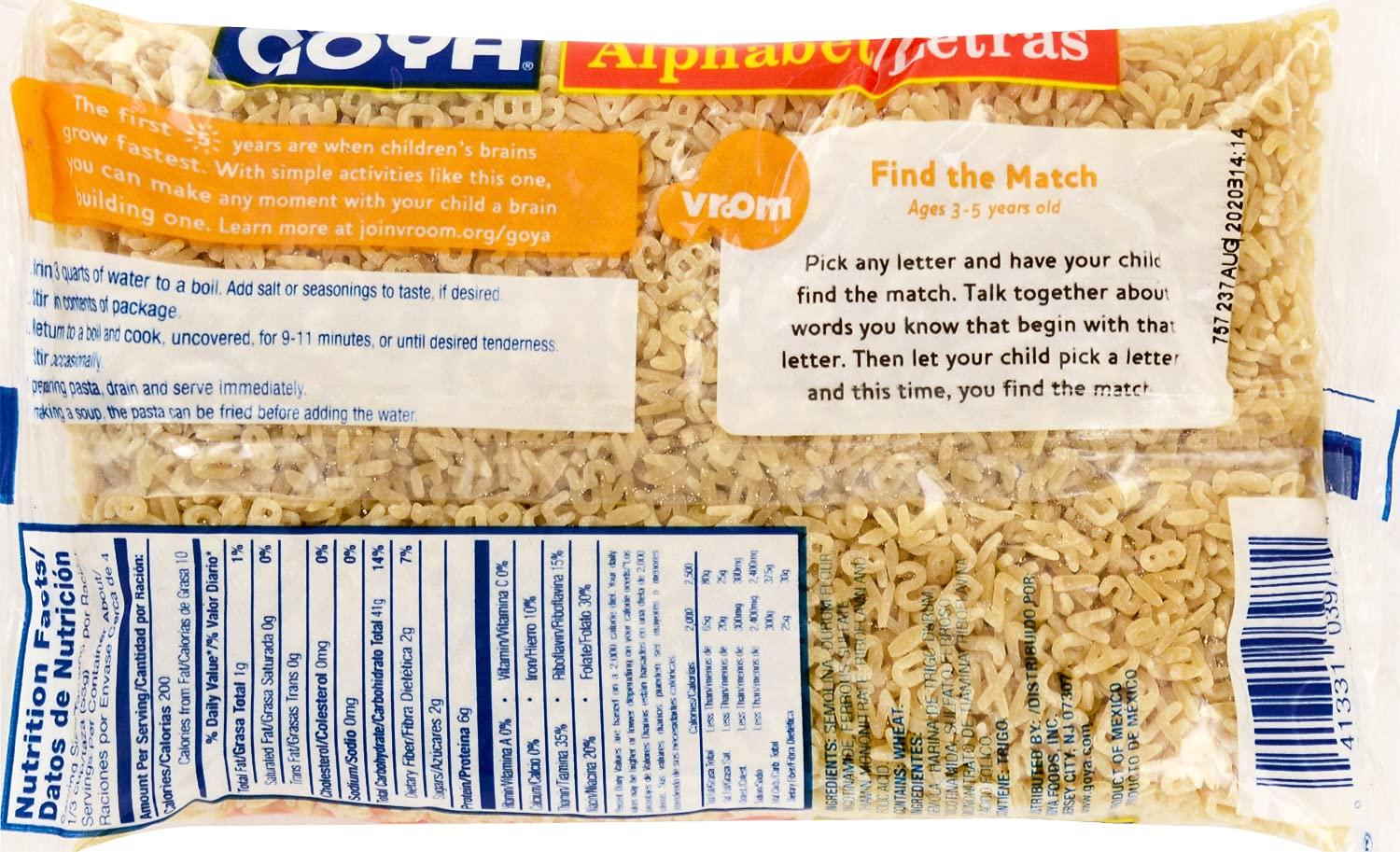 Goya Foods Alphabet Pasta 7 oz (Pack of 20) - Educational and Delicious ...