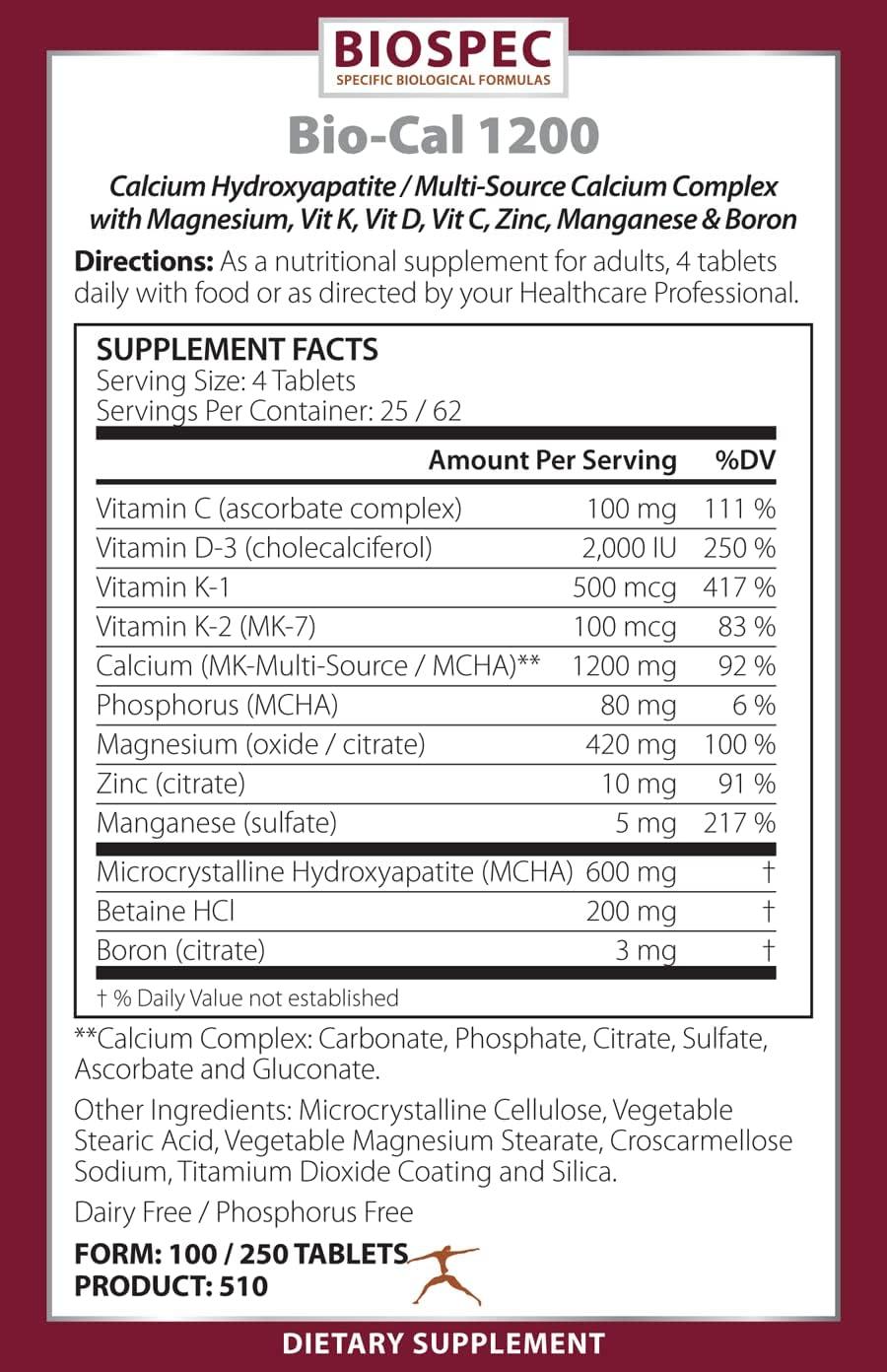 Biospec Nutritionals Bio-Cal 1200 - 100 Tablets: High-Quality Calcium ...