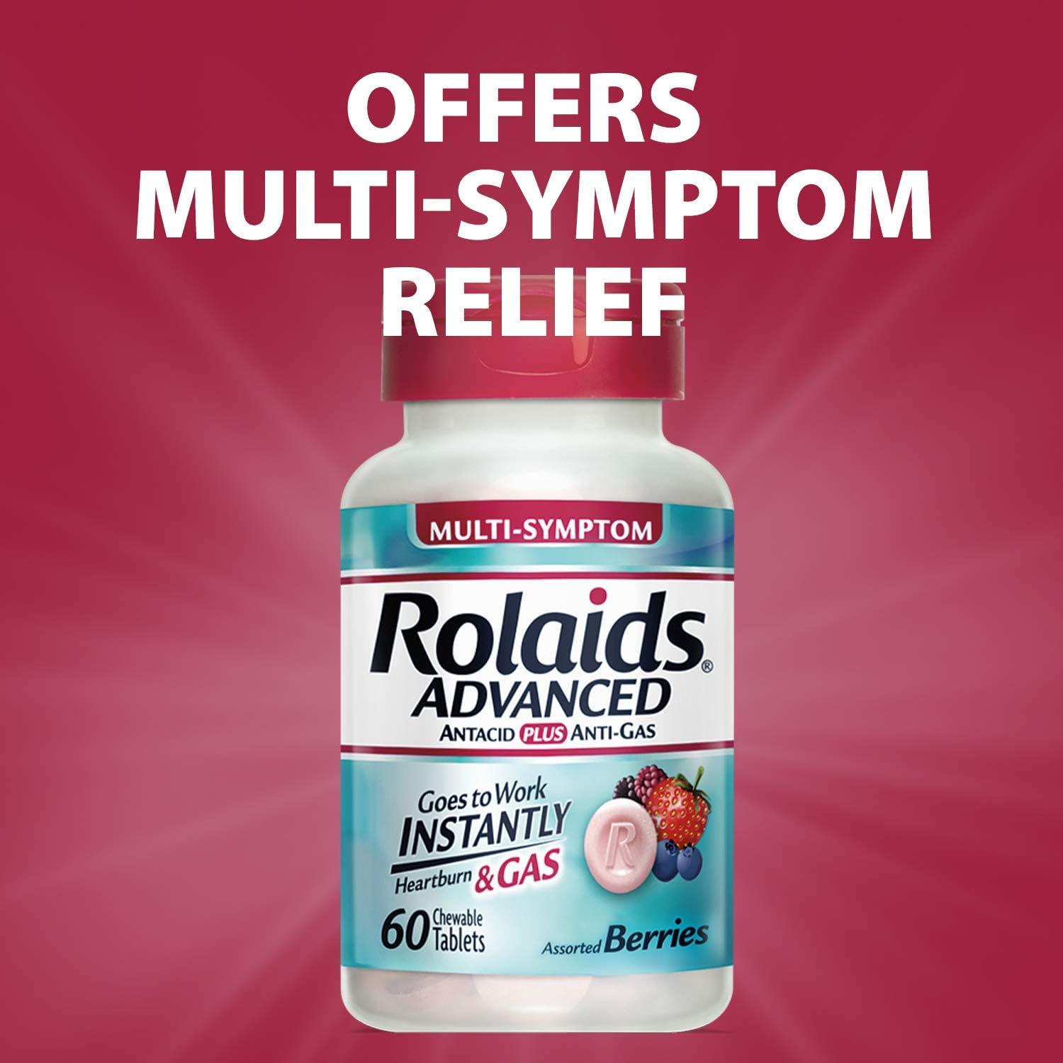 Rolaids Advanced Antacid Plus Anti-Gas 60 Chewable Tablets Assorted Berry Heartburn and Gas Relief