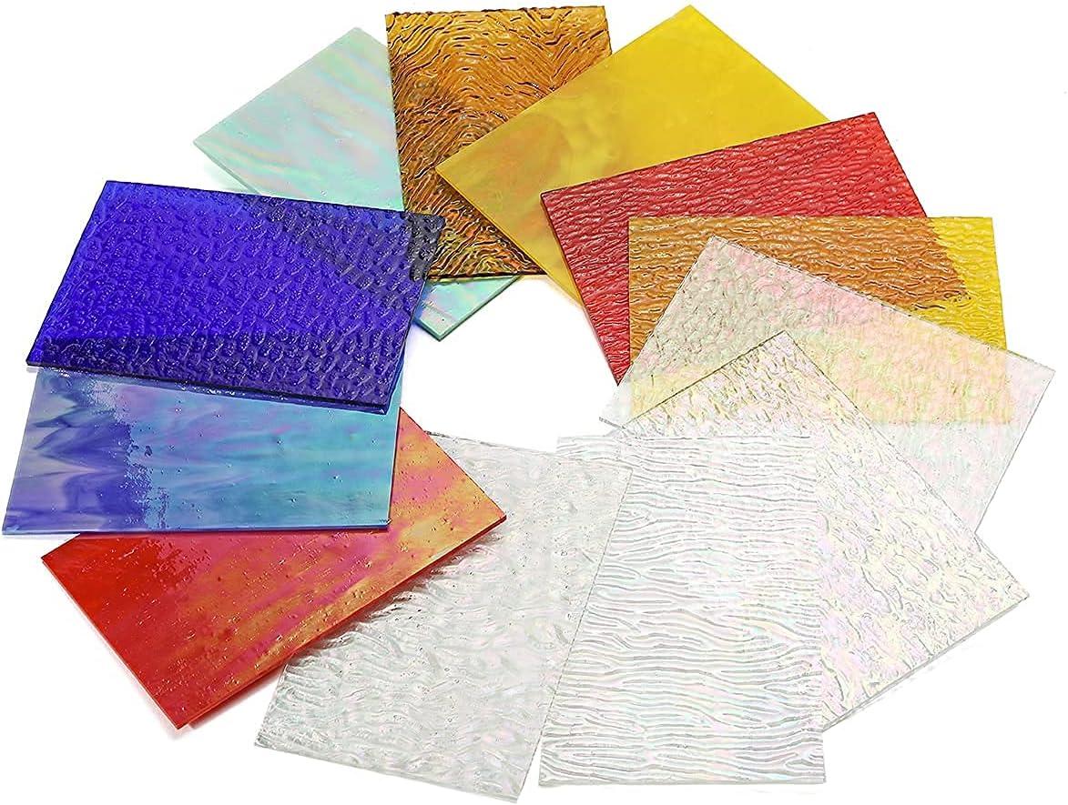 Lanyani 12 Sheets Iridescent Stained Glass Sheets Cathedral Art Glass ...