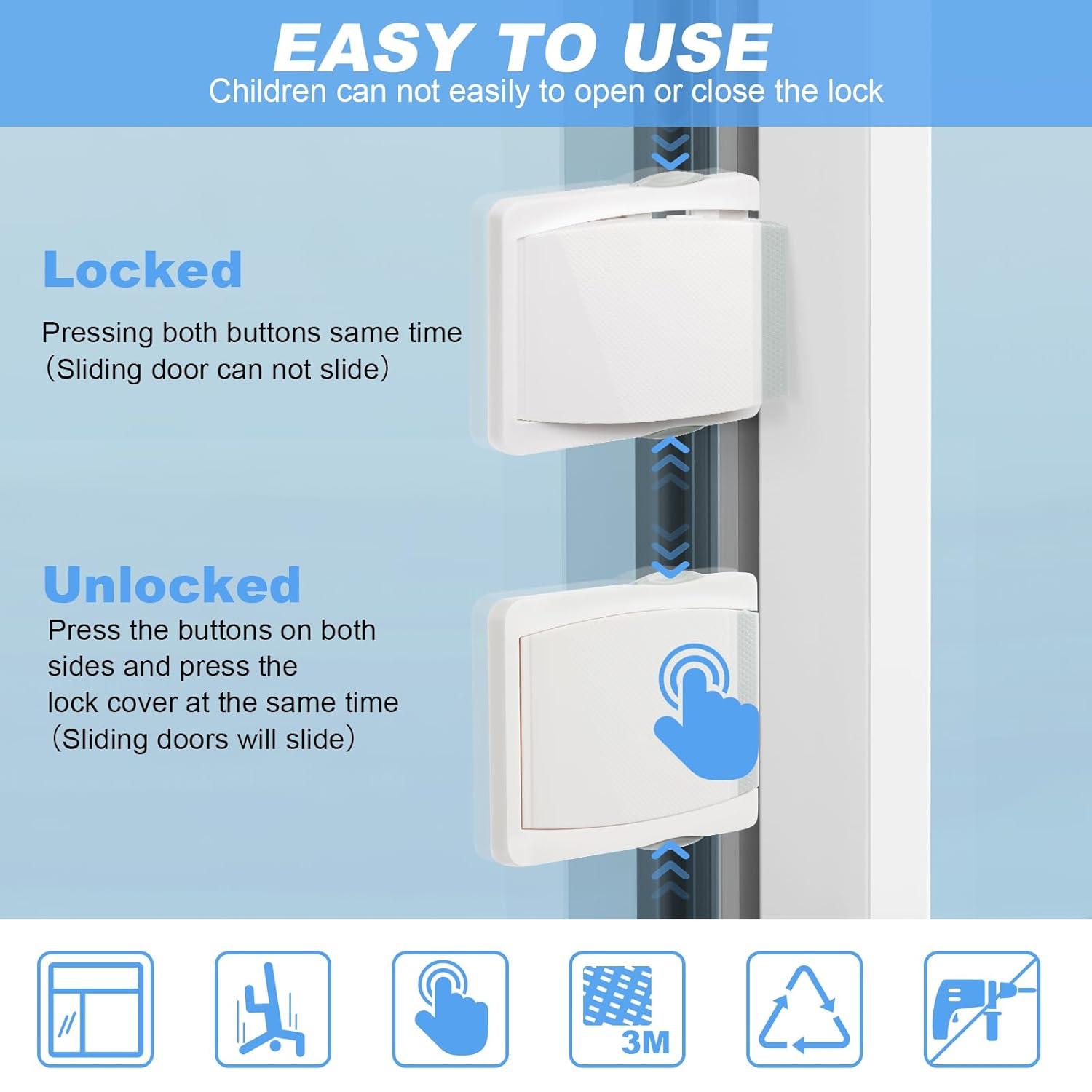 Vicloon Child Locking Sliding Door Locks - 2 Pack No Drill Safety Locks ...