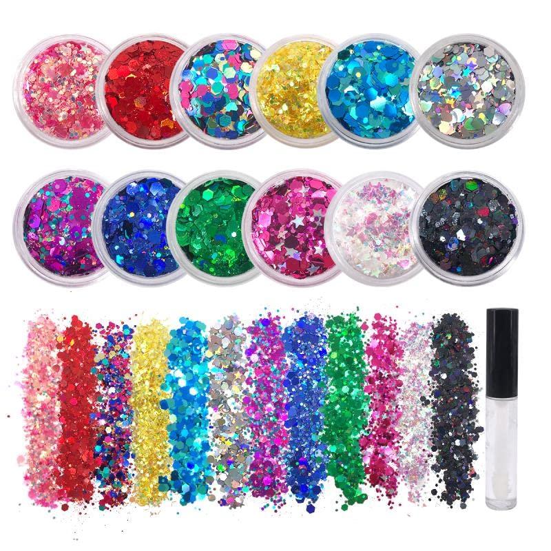 12 Pack Multi-Colored Rainbow Chunky Glitter for Face & Body - Festival ...