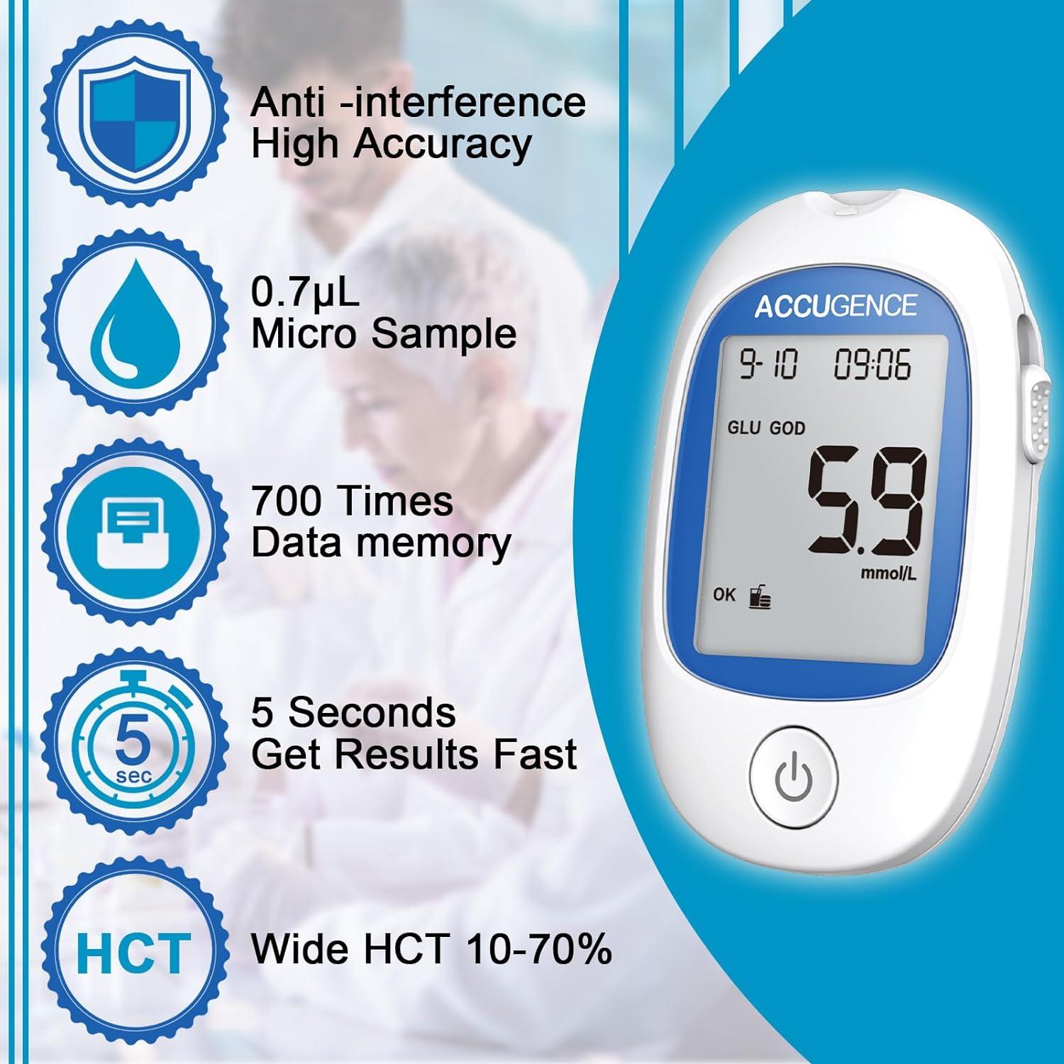 ACCUGENCE PM900 Blood Glucose Test Kit - 3in1 Glucose Meter, 50 Test ...