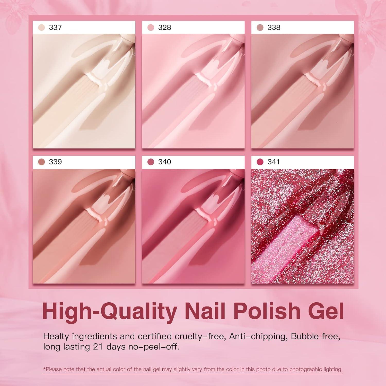 Pink Gel Nail Polish Set - 6 Nude & Pastel Pink Colors | Glitter UV Gel ...