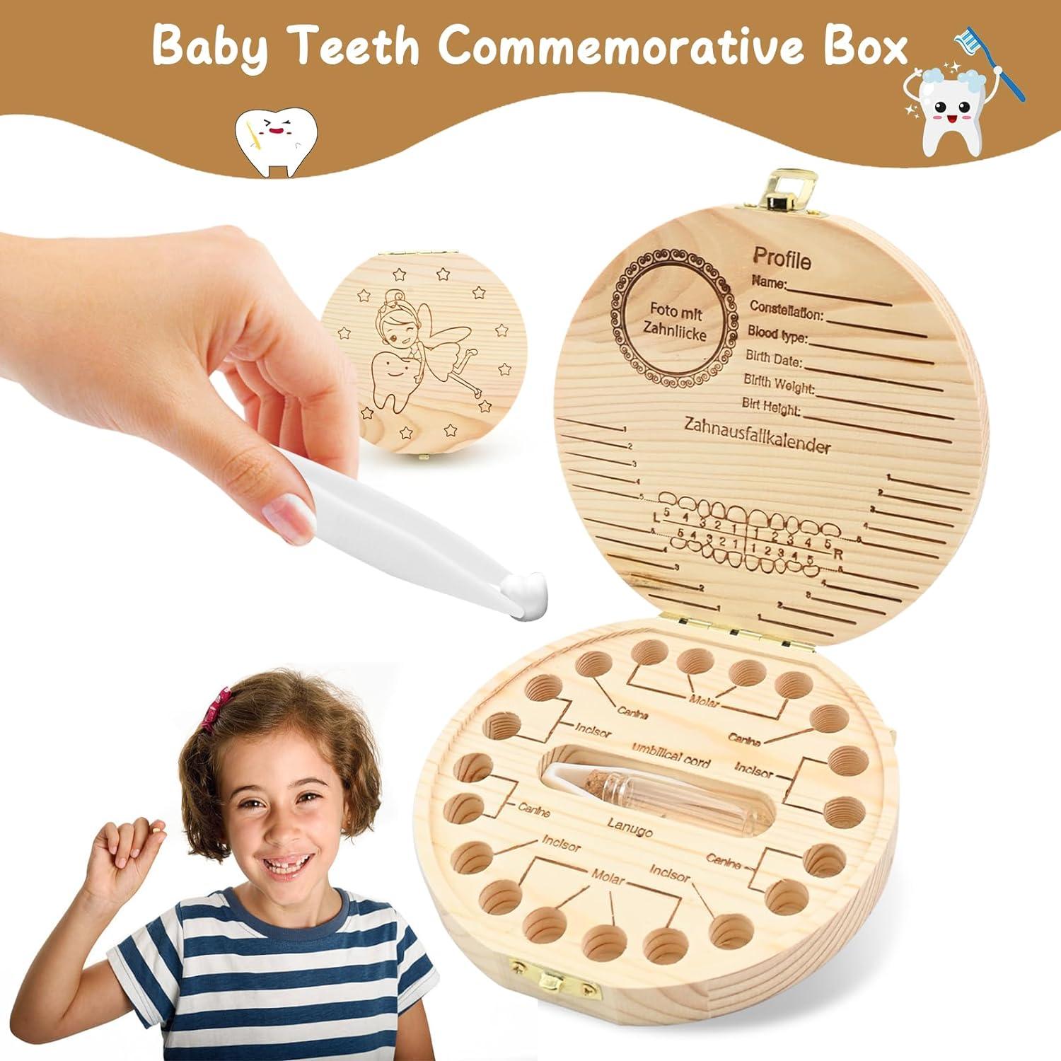Wooden Baby Teeth Save Box - Memory Storage Organizer for Boys and ...